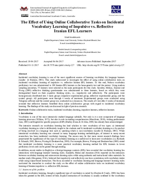 pdf the effect of using online collaborative tasks on incidental