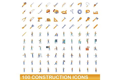 100 Construction Icons Set Cartoon Style 1783367