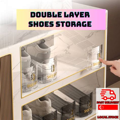 🇸🇬sg Ready Stock🇸🇬 Dual Double Slot Space Shoes Stacker Rack Organiser