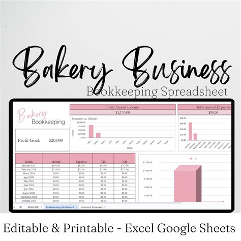 Bakery Business Bookkeeping Template Bakery Business Income And Expenses Tracker Log Bakery