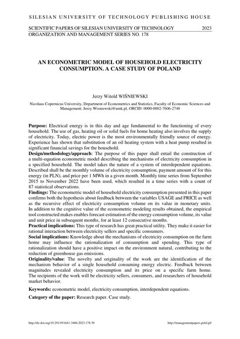 PDF An Econometric Model Of Household Electricity Consumption A Case