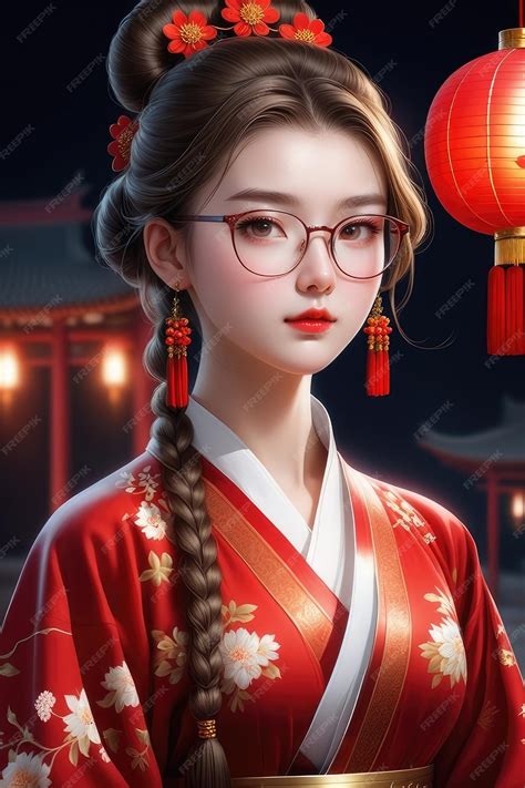 A Pretty Girl In Ming Dynasty Clothes And Glasses On Night Background