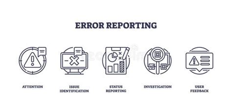 Outline Icons Set Depicting Error Reporting With Symbols For Attention Stock Vector