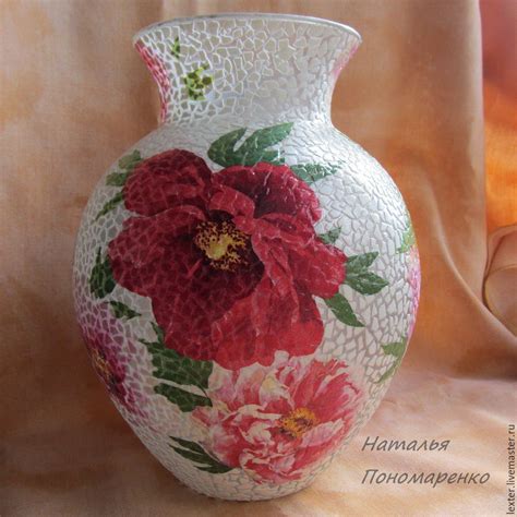 Вазы ручной работы Стеклянная ваза Пионы в интернет магазине на Ярмарке Мастеров Москва
