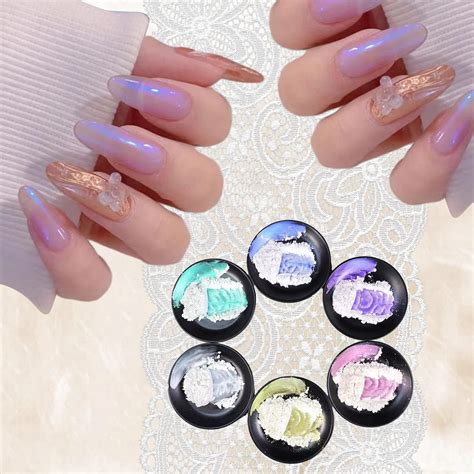 Polvo de uñas Aurora transparente de hielo 6 cajas de polvo cromado Aurora para uñas polvo de