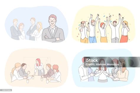 성공 비즈니스 리더십 공동 작업 회의 파트너십 브레인 스토밍 통신 팀워크 세트 개념 판매 사원에 대한 스톡 벡터 아트 및 기타
