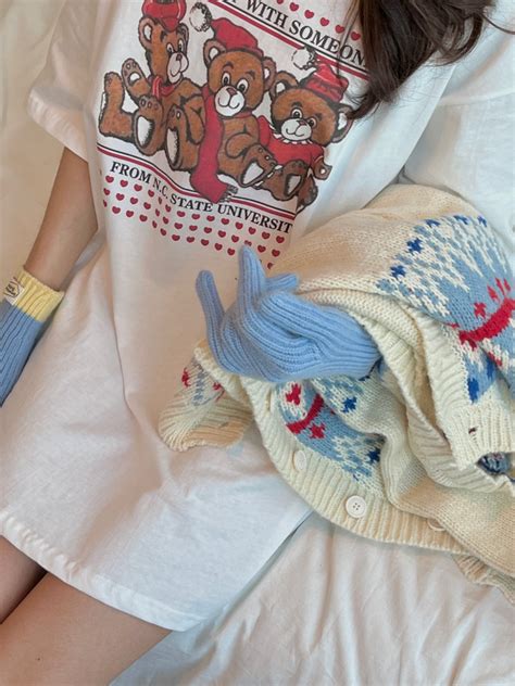 2color곰돌이반팔티 홈웨어 홈파티 반팔원피스