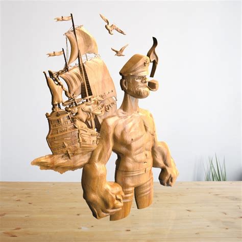 Popeye Pirate Captain STL File For CNC Wood Carving Cnc Router Files