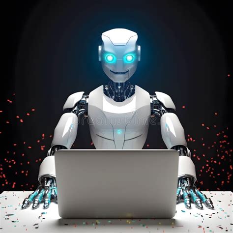Futuristic Robot Using Computer Laptop Ai Generated Stock Illustration Illustration Of Social