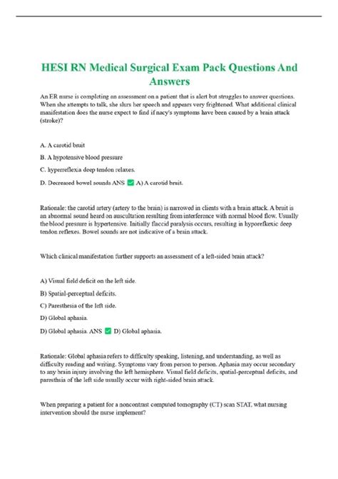 Hesi Rn Medical Surgical Exam Pack Questions And Answers 2025 Updated