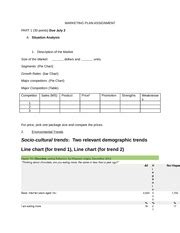 MKTG Marketing Plan Assignment T MARKETING PLAN ASSIGNMENT PART Points Due July A