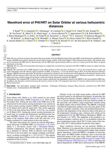 pdf wavefront error of phi hrt on solar orbiter at various