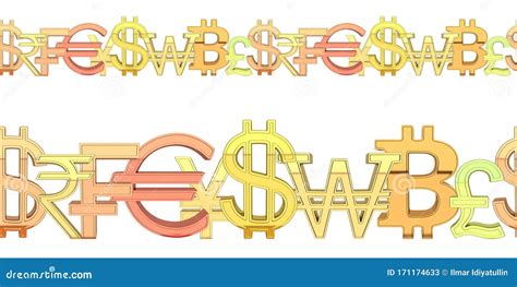 Seamless Frieze With Golden Currency Symbols Of Different Countries