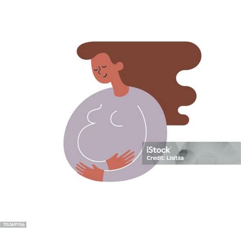 아프리카계 미국인 임신한 여자의 실루엣 손으로 그녀의 배를 쓰 다듬어 행복 한 모성 및 아기 기대 개념입니다 현대 그림 로고
