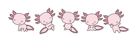 Set Cartoon Geïsoleerde Axolotl Set Schattige Kawaii Salamander In
