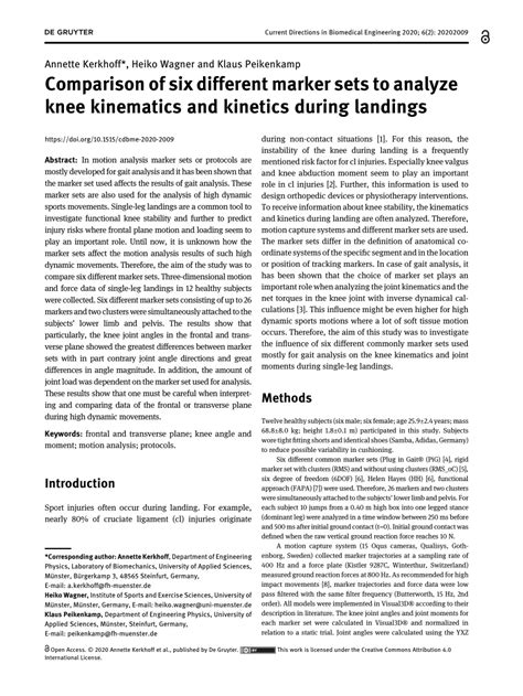 Pdf Comparison Of Six Different Marker Sets To Analyze Knee