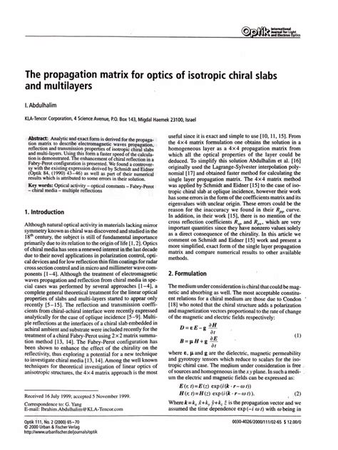 4x4 Isotropic Chiral Slab Optik Pdf Polarization Waves Reflection Physics