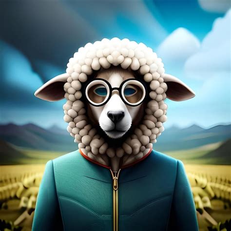 Premium Ai Image 3d Cartoon Sheep Portrait Wearing Clothes Glasses