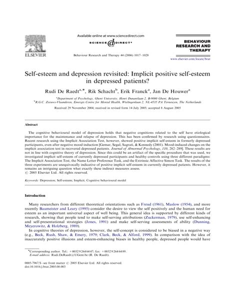 Self Esteem And Depression Revisited Implicit Positive Self
