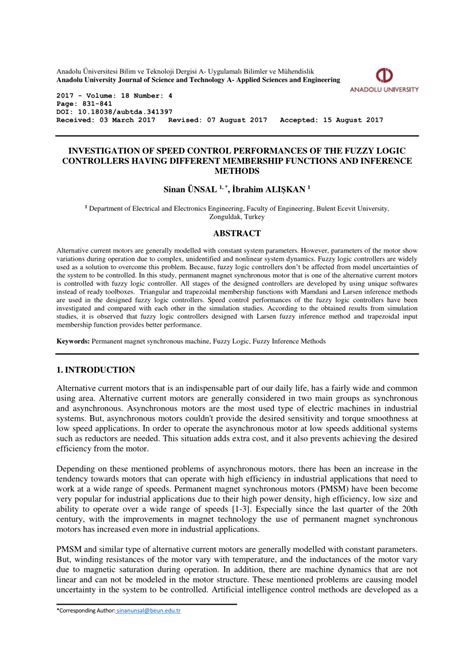 Pdf Investigation Of Speed Control Performances Of The Fuzzy Logic