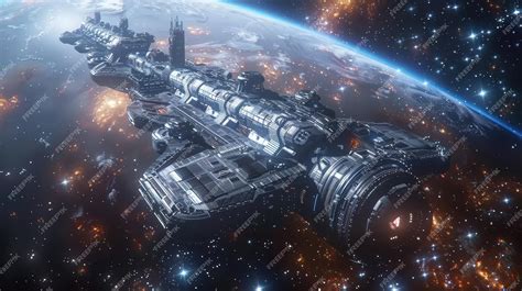 Futuristic Space Station Orbiting Earth Premium Ai Generated Image