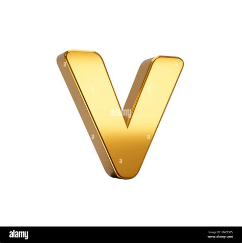 A 3D Illustration Of A Golden Letter V On A White Background Stock