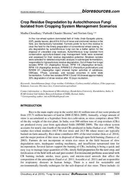 Pdf Crop Residue Degradation By Autochthonous Fungi Isolated From Cropping System Management