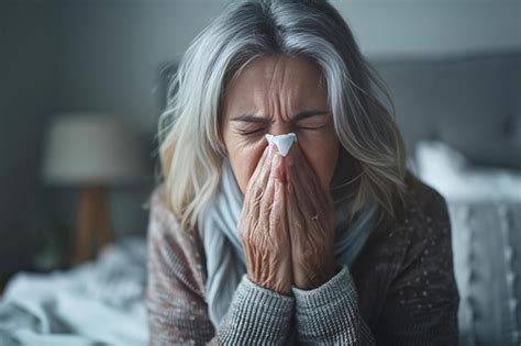 Person Blowing Nose On Bed Premium Ai Generated Image