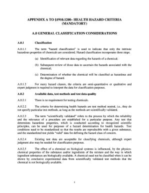 Fillable Online Osha APPENDIX A TO HEALTH HAZARD CRITERIA Osha Fax Email Print