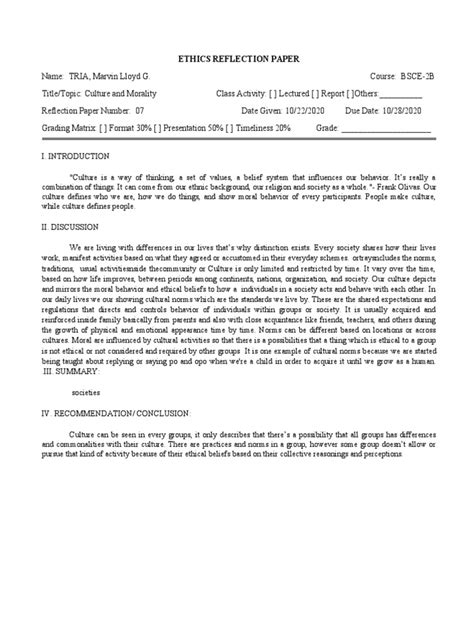 Ethics Reflection Paper Pdf Morality Society