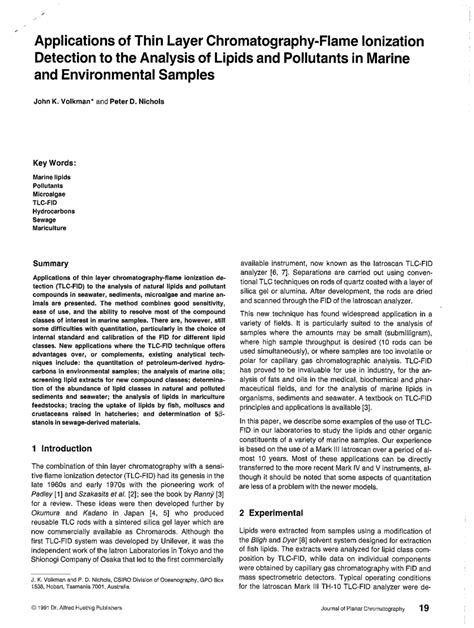 Pdf Application Of Thin Layer Chromatography Flame Ionization Detection To The Analysis Of