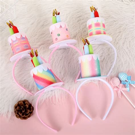 1pcs 생일 모자 레인보우 케이크 촛불 헤어 밴드 모자 신생아 생일 머리띠 파티 장식party Hats Aliexpress
