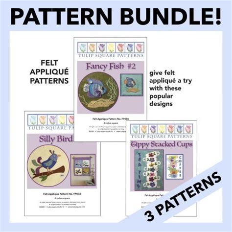 Pattern Bundle 3 Complete Felt Applique Patterns Tulip Square