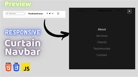 Preview Responsive Navbar With Curtain Menu Using Html Css And Javascript Techiescraze Youtube