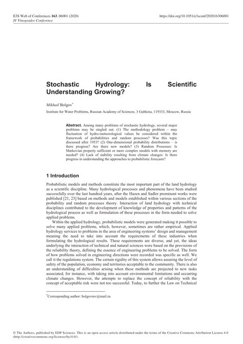 Pdf Stochastic Hydrology Is Scientific Understanding Growing