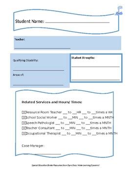EDITABLE IEP SnapShot Classroom And Specials Teachers By Dyno Docs
