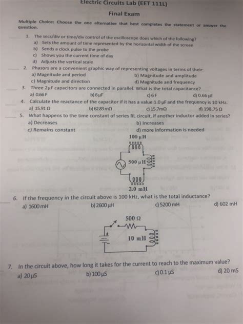 Solved Electric Circuits Lab Eet 111l Final Exam Multip