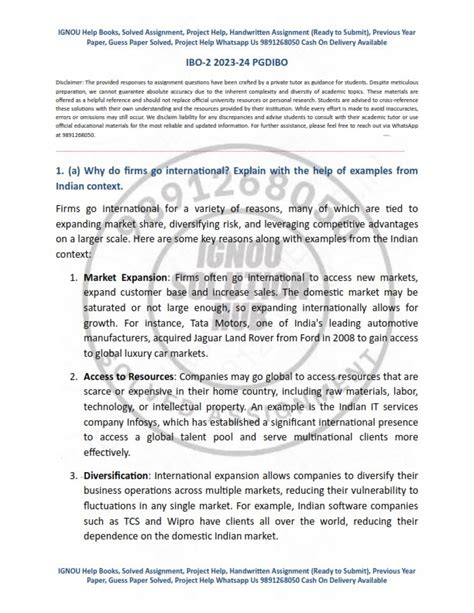 IGNOU IBO 2 Solved Assignment 2023 English Medium PGDIBO IGNOU