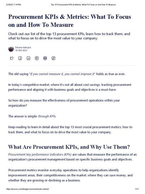 Top 13 Procurement Kpis And Metrics What To Focus On And How To Measure