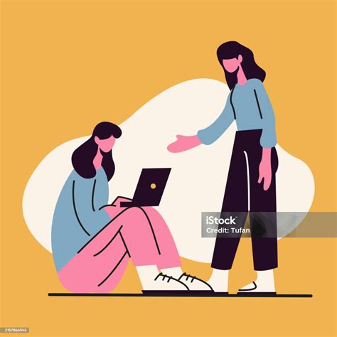 クリエイティブ チーム コラボレーション ベクター イラスト 現代のワークスペースでラップトップを使用する女性 人物のベクターアート素材や