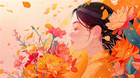 妇女节数字艺术 妇女节捧着花束的女人 AI平面元素免费下载 png格式 4368像素 编号69512853 千图网