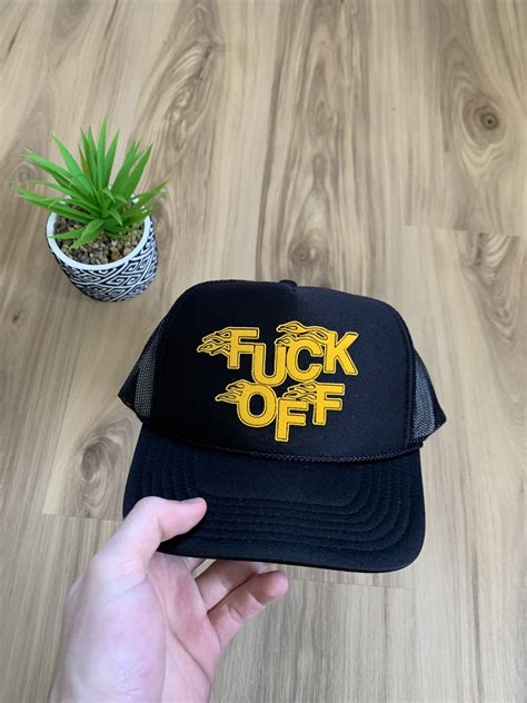Vintage Fuck Off Flame Trucket Hat Black Grailed