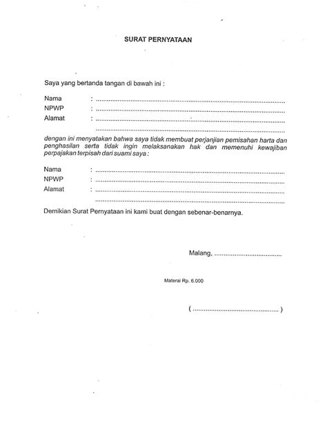 Contoh Surat Pernyataan Tidak Pisah Harta 52 Koleksi Gambar