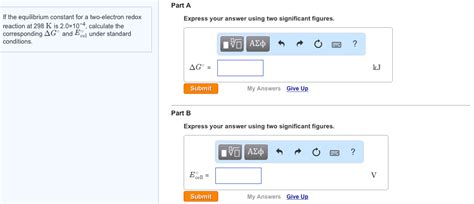 Solved If The Equilibrium Constant For A Two Electron Redox