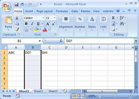 MS Excel Change The Width Of A Column
