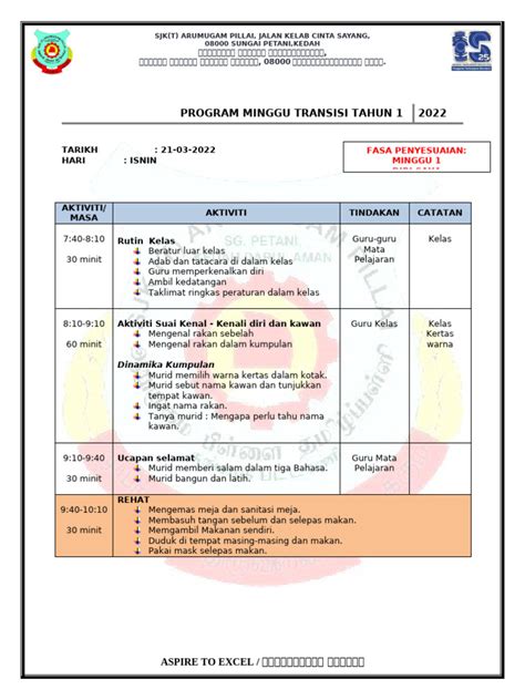 Program Minggu Transisi Tahun 1 Pdf