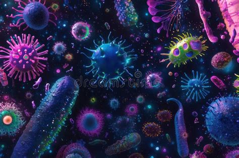 Array Of Diverse Bacteria And Microbes Showcasing Vibrant Colors In A