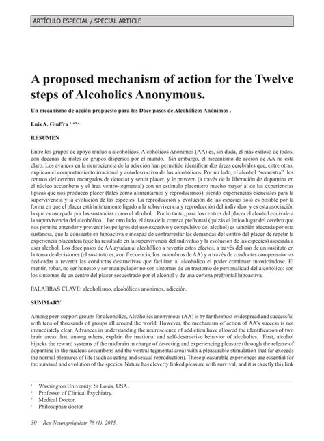(PDF) A proposed mechanism of action for the Twelve steps of Alcoholics Anonymous