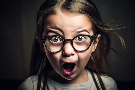Premium Ai Image Surprised Girl With Glasses Makes A Strange Face Of
