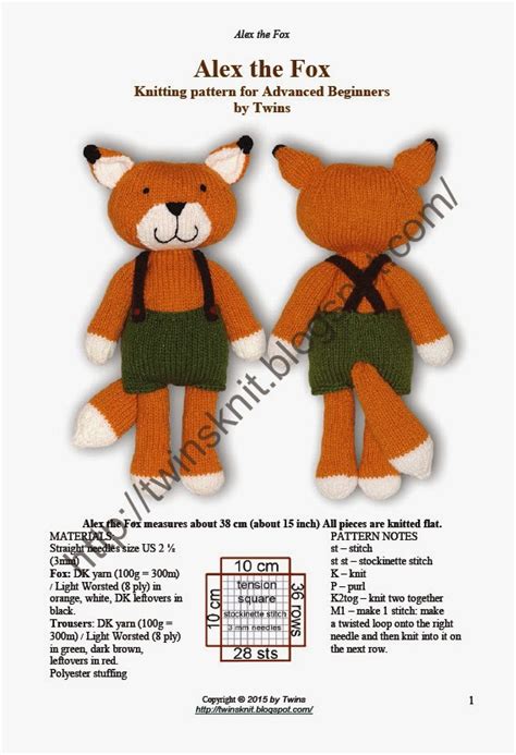 Twins Knitting Pattern Minishop Alex The Knitted Fox
